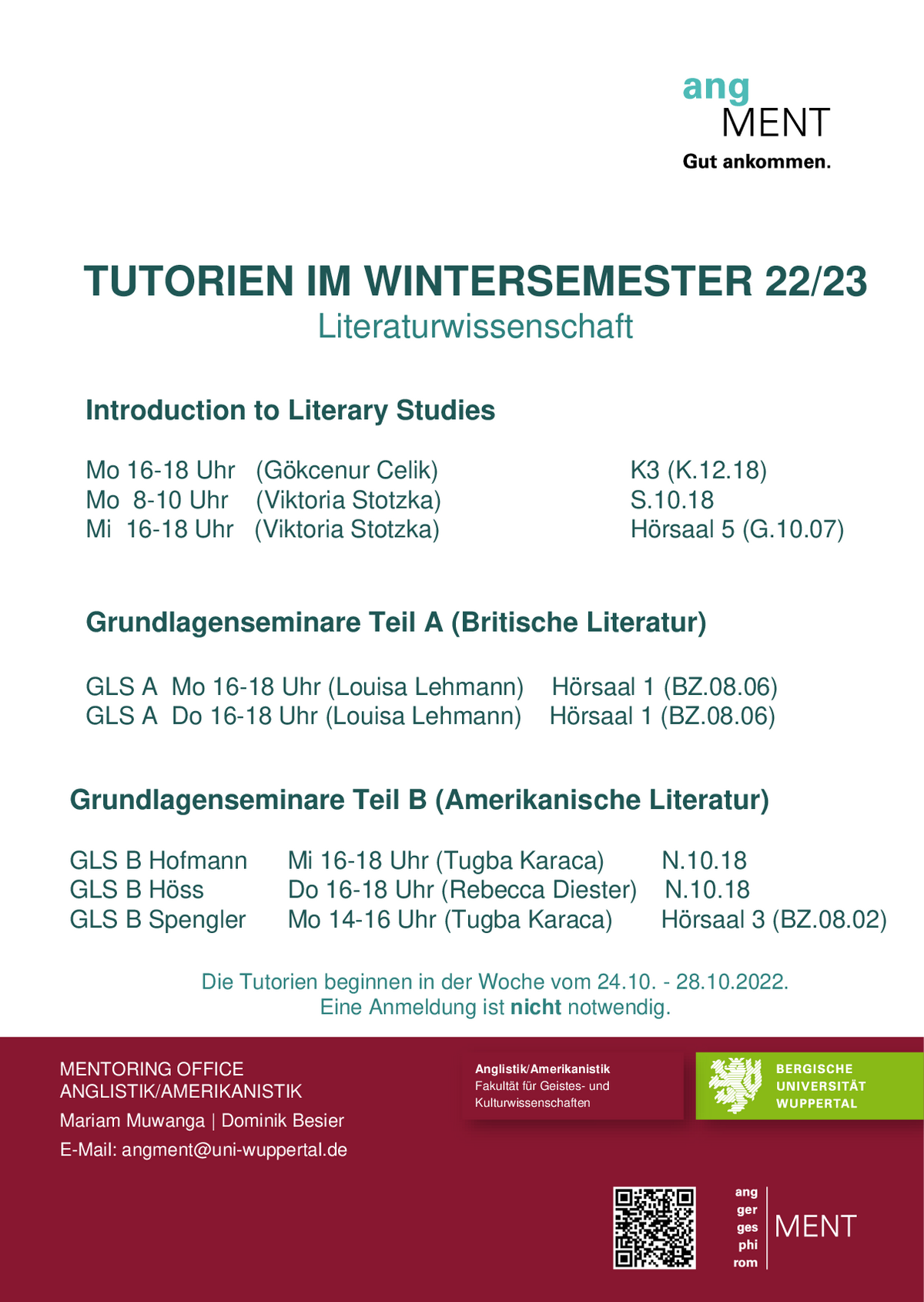 Tutorien der Literaturwissenschaft im WS 2022
